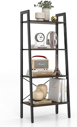 COSTWAY 4 Tier Bookshelf Storage Shelf with Metal Frame, Industrial ...