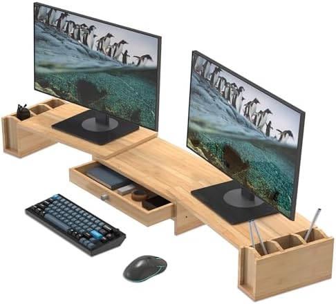 Amazon.com: WELL WENG Large Dual Monitor Stand Riser with Drawer and ...