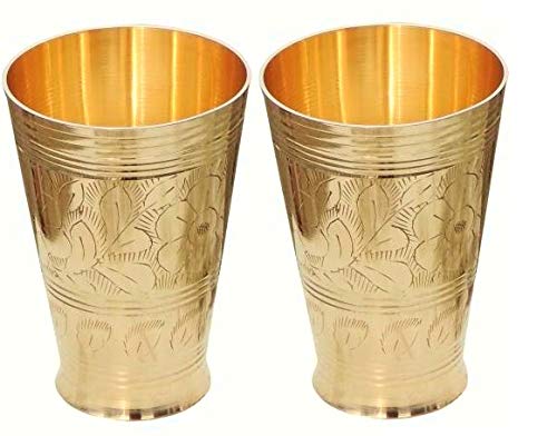 Buy M&V CRAFT PURE Brass Large LASSI Glass Set of 2 Glass, (500 ML ...