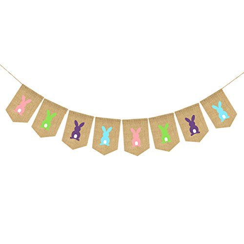 LUOEM Easter Bunting Banners Easter Bunny Banner Spring Festival Party ...