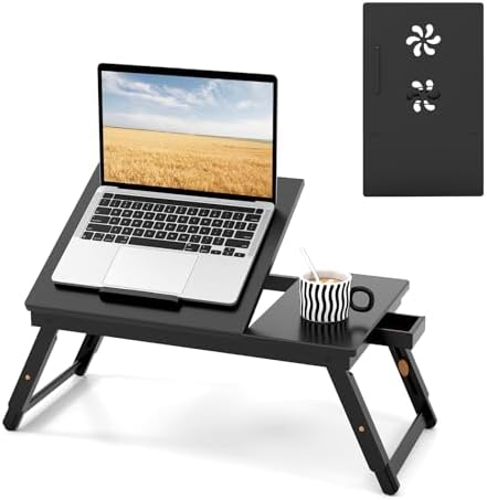 Amazon.com: Tangkula 100% Bamboo Laptop Desk with Tilting Top & Drawer ...