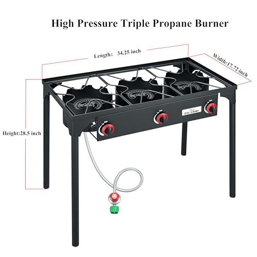 COOKAMP High Pressure Triple Propane Burner Outdoor Propane Camping Stove with 0-20 PSI ...