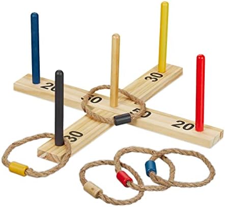 Relaxdays Ring Toss Game, Wooden Throwing Game for Kids & Adults, Rings ...