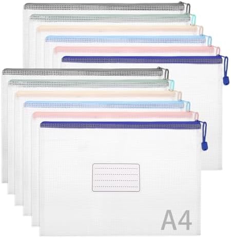 A4 Plastic Wallets Folders, 12 Pcs A4 Zip Wallets Plastic Folders Mesh ...