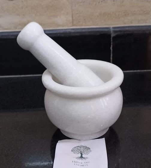 Jaipur Art Exports Super White marble mortar and pestle set/stone ...