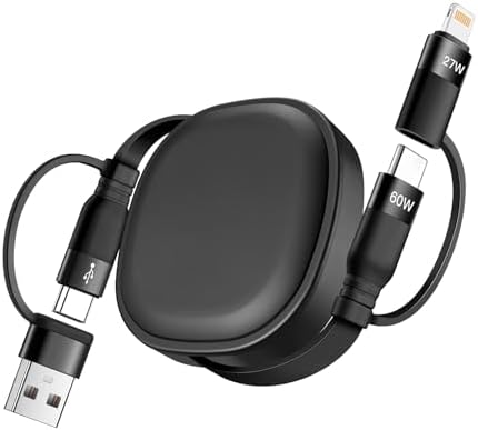 Minlu Multi Charging Cable, 5 in 1 Retractable Charger Cable, 60W USB ...