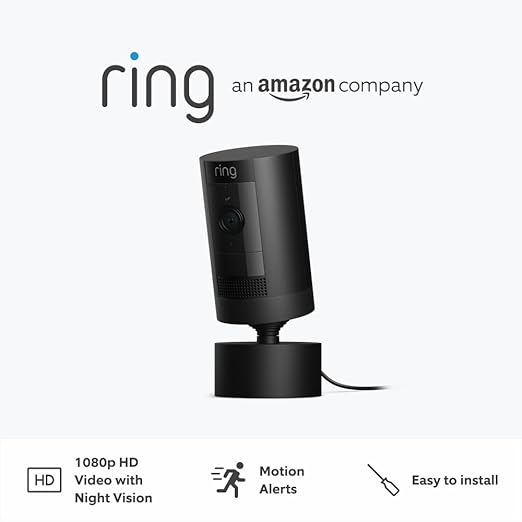 Ring Outdoor Camera Plug-In (Stick Up Cam) + Pan-Tilt Mount (Power ...