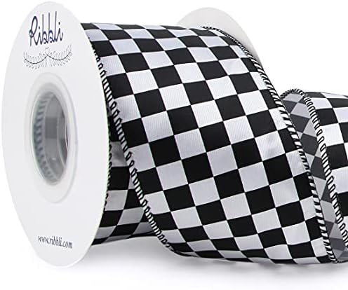 Amazon.com: Black and White Check Ribbon, 2.5" Wide x 10 Yards, Wired Edge