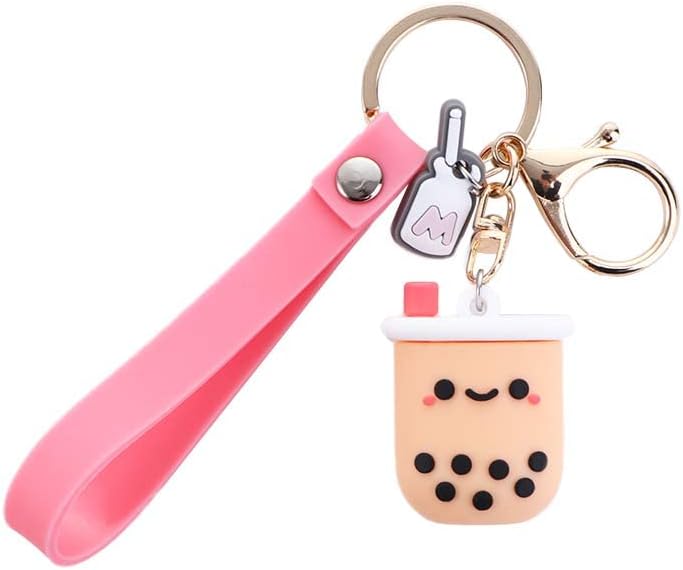 Silicone Pearl Milk Tea Keychain, Cute Bobo Keyring Simulation Drinks ...