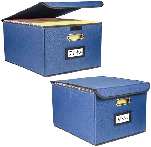 Amazon.com: Collapsible File Box with Lid [2-Pack] Decorative Documents ...