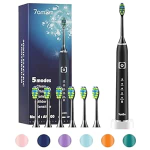 Amazon.com: 7AM2M Sonic Electric Toothbrush with 6 Brush Heads for Adults&Kids, One Charge for ...
