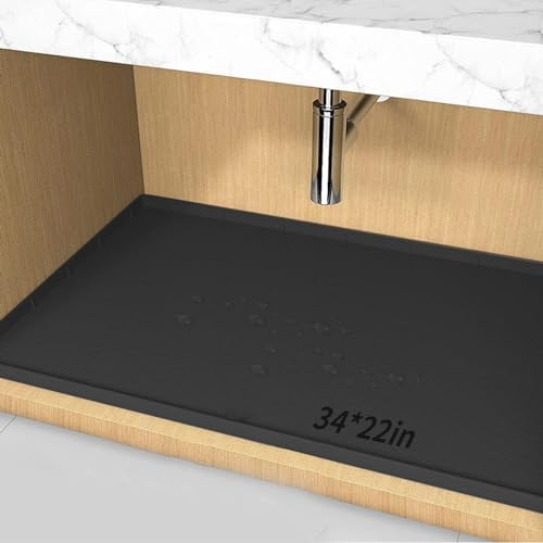 YYBD Under Sink Mat Silicone Waterproof Mat with Drain Hole Kitchen ...