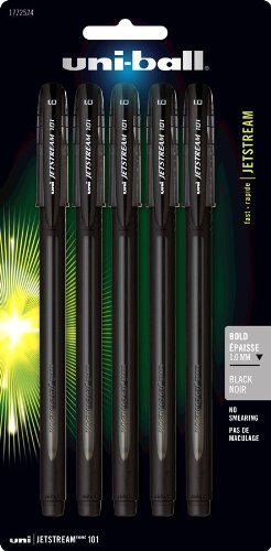 Uni-ball Jetstream 101 Bold Point Rollerball Pens, Black Ink, 5 Pens ...