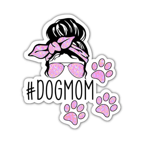 Amazon.com: Dog Mom Stickers, Dog Mom Paw with Messy Bun Die Cut ...