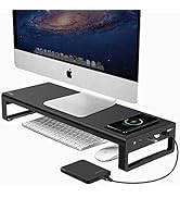 Vaydeer Dual Monitor Stand Riser with Wireless Charging and 4 USB 3.0 ...