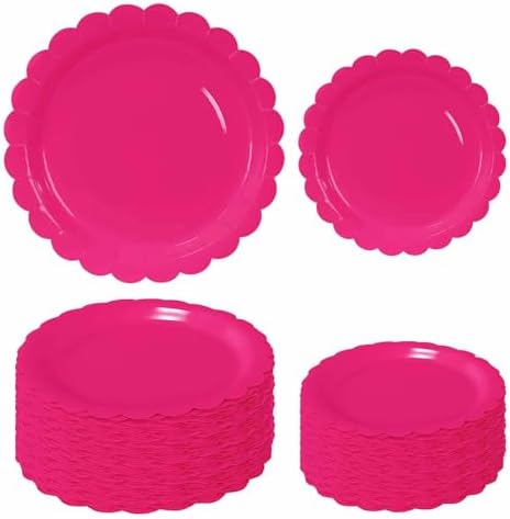 Amazon.com: FALIZIFU 50 Pcs Hot Pink Scalloped Paper Plates 25 × 7 ...