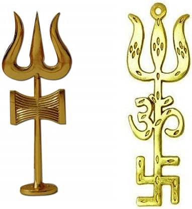 Brass Tri Shakti Yantra Swastik Om Trishul And Trishul Damru ...