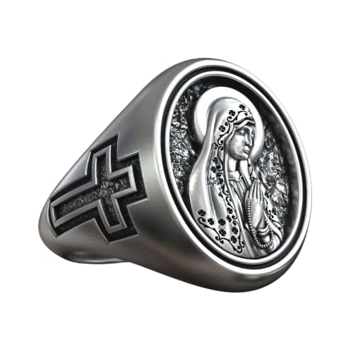 Amazon.com: icedout Virgin Mary Praying Christ Religious Signet Men ...
