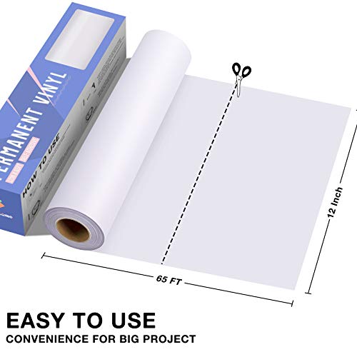 JANDJPACKAGING White Vinyl for Cricut - 12" x 65 FT White - Want It All