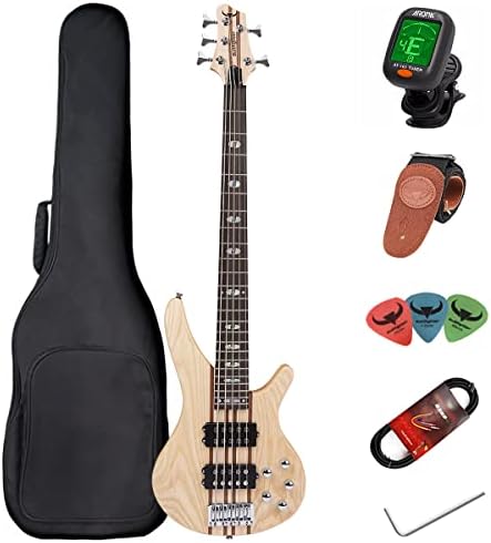 Electric Bass 5 String Full Size P Bass Starter Kit for Beginners Black ...