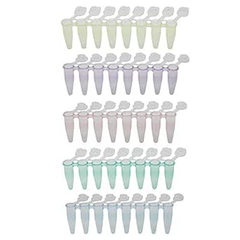 .2ml 8-Well PCR Strip Tubes, Assorted Colors, Hinged Flat Caps Attached ...