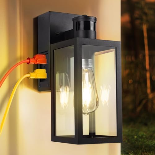 HUADEEC Porch Light with GFCI Outlet,Dusk to Dawn Motion Sensor ...