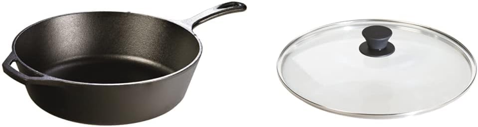 Amazon.com: Lodge Cast Iron Deep Skillet, 12 inch & Tempered Glass Lid ...