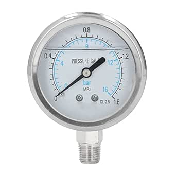 Manómetro Relleno de Glicerina, Graduación Dual Bar Mpa, Conector de Rosca Npt de 1/4 ...