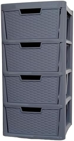 KYY'Z Plastic Storage Drawers Unit Large Grey Rattan Effect 2|3|4 ...