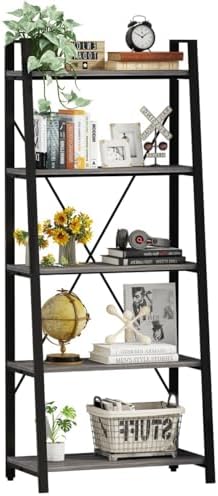 Amazon.com: BON AUGURE 5-Tier Ladder Shelf, Industrial Leaning Bookcase ...