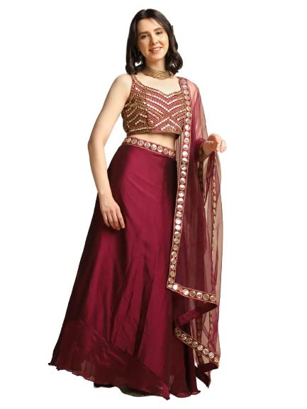 Buy ATSEVAM Women's Embroidery Work V Neck Semi-stiched Lehenga Choli ...