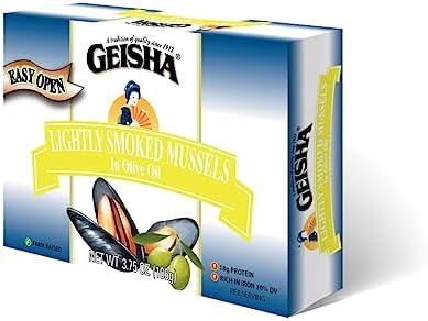 Amazon.com: GEISHA Lightly Smoked Mussels in Olive Oil (Pack of 12 ...