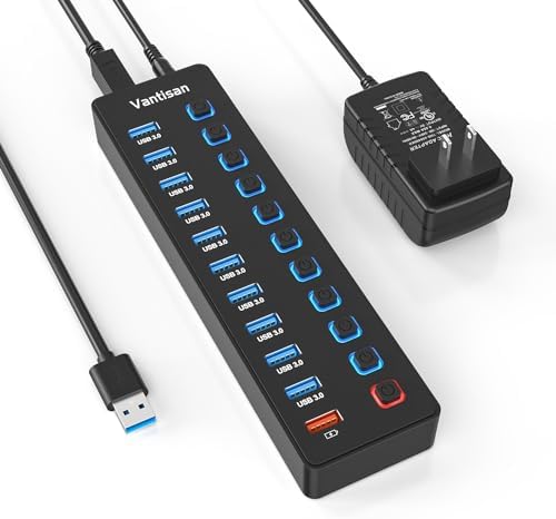 Amazon.com: Powered USB Hub, Wenter 11-Port USB Splitter Hub (10 Faster ...