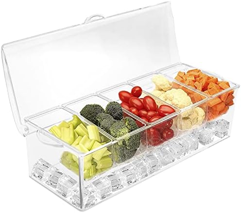 MTFun Ice Chilled Condiment Server with Lid 5 Compartment Removable ...