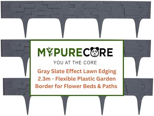 MYPURECORE Grey Stone Effect Lawn Edging 2.3m - Flexible Plastic Garden ...
