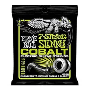 Ernie Ball P02728 Cobalt 7-String Regular Slinky Electric Guitar Strings, 10-56 (2 Pack ...