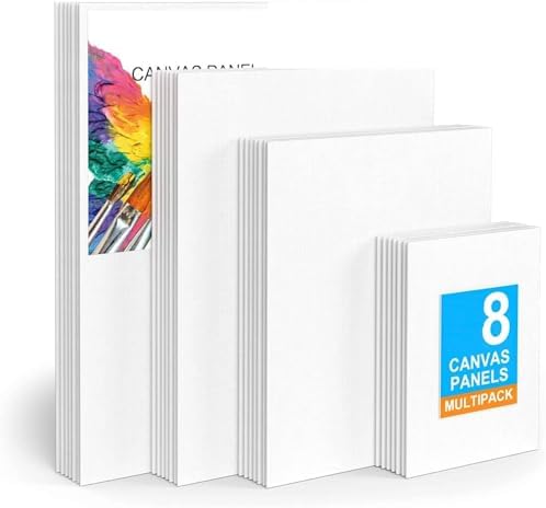 Qatalitic Cotton Canvas Boards for Painting, Pack of 8 Pcs. (2 Each x ...