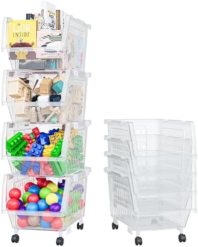Amazon.com: Stackable Plastic Storage Basket, 3 Pack Foldable Closet ...