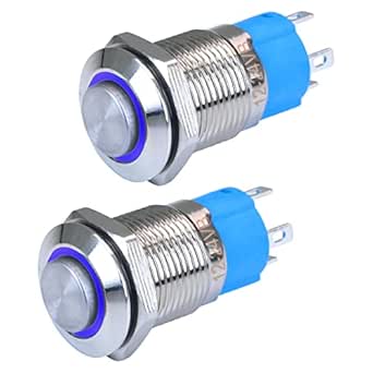 2pcs【12mm】Metal Push Button Switch 12V/24V Waterproof Self-Locking ...