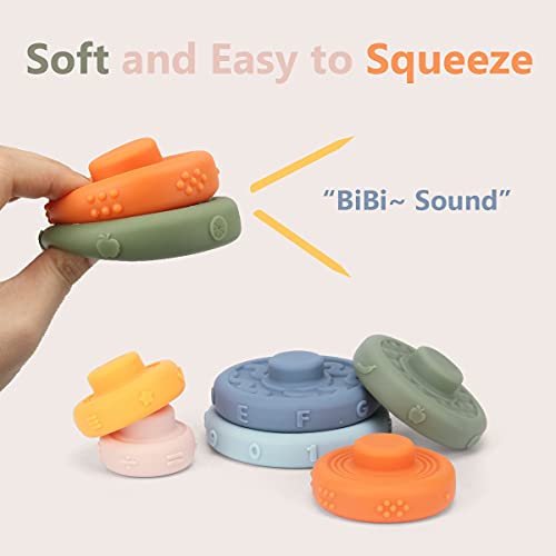6PCS Baby Stacking Nesting Rings Toy,Soft Building Circle Squeeze ...
