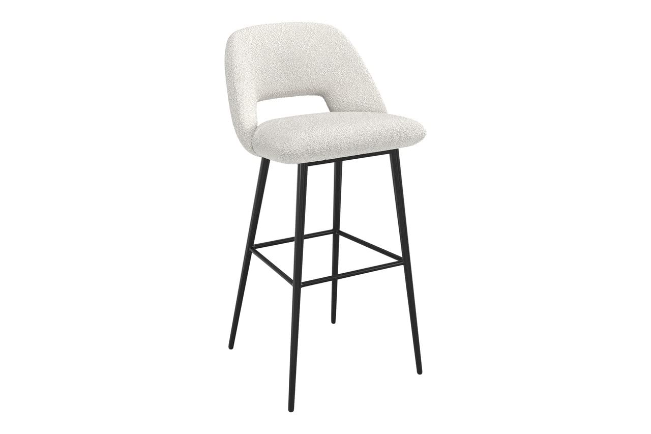 Inmod Oliver Boucle Bar Stool, Set of 2, White Bar Stools, Boucle Bar Stools, Modern Bar Stools