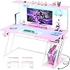Amazon.com: Pink Gaming Desk with Hutch and LED Lights, 55" Computer ...