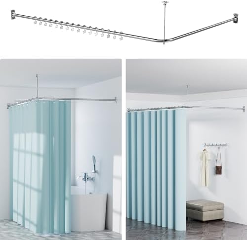 KULACO Shower Curtain Rail L Shape, Stainless Steel, 100-120 x 100-190 ...