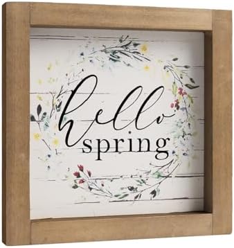 pechpell 6×6 Inch Hello Spring Sign with Flower Wreaths, Wooden Spring ...