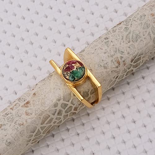 Buy Round Shape Double Band Collet Sett Gemstone Ring | Mohave Copper ...