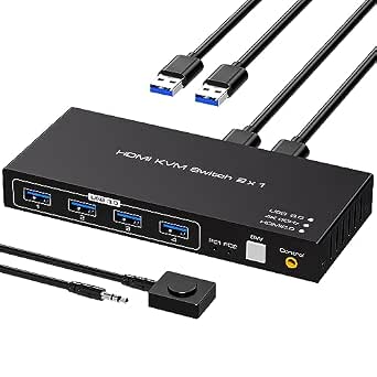 ATLAHET Conmutador KVM HDMI 4K, 2 computadoras, 1 monitor, 4K 60Hz, 2 ...