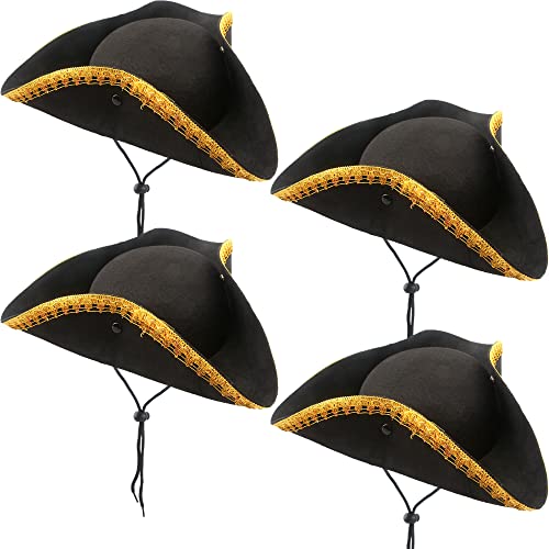 SGBETTER 4 Pack Pirate Tricorn Hat Black Colonial Tricorn Hat ...