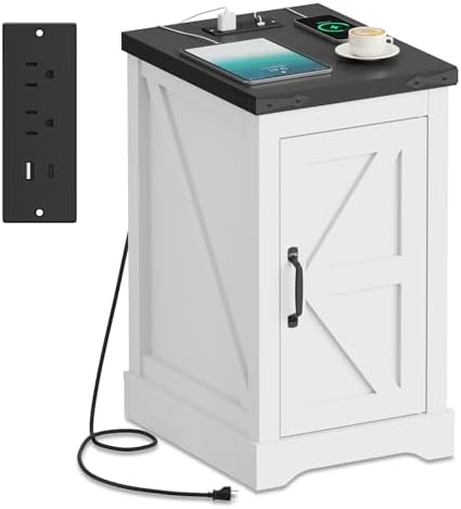 Amazon.com: Farmhouse End Table with Charging Station & 2 USB-c Ports ...