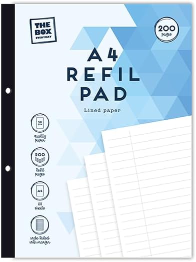Writing Pad A4 Refill 58gsm Wide Ruled Lined Paper with Margins Hole ...