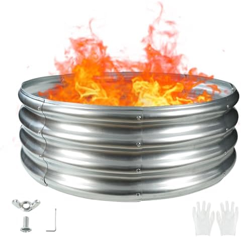 Amazon.com : Camp Fire Ring Pit, Large Round Galvanized Steel Fire Pit ...